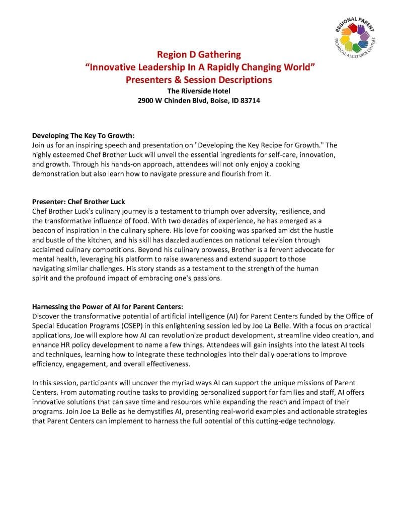 Presenters and Session Description - Peak Parent