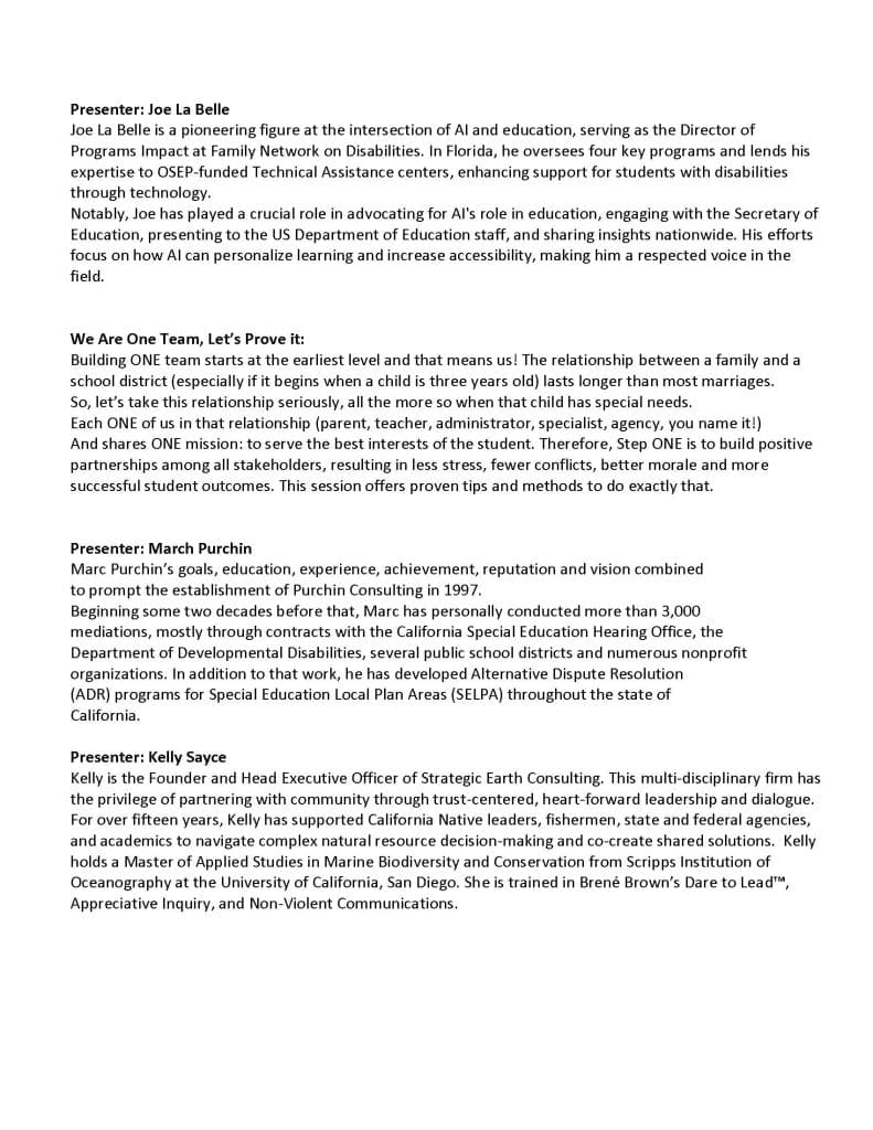 Presenters and Session Description - Peak Parent